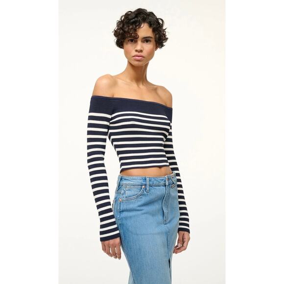 STAUD | Tops | Staud Float Top Navy White Striped Off The Shoulder Long ...